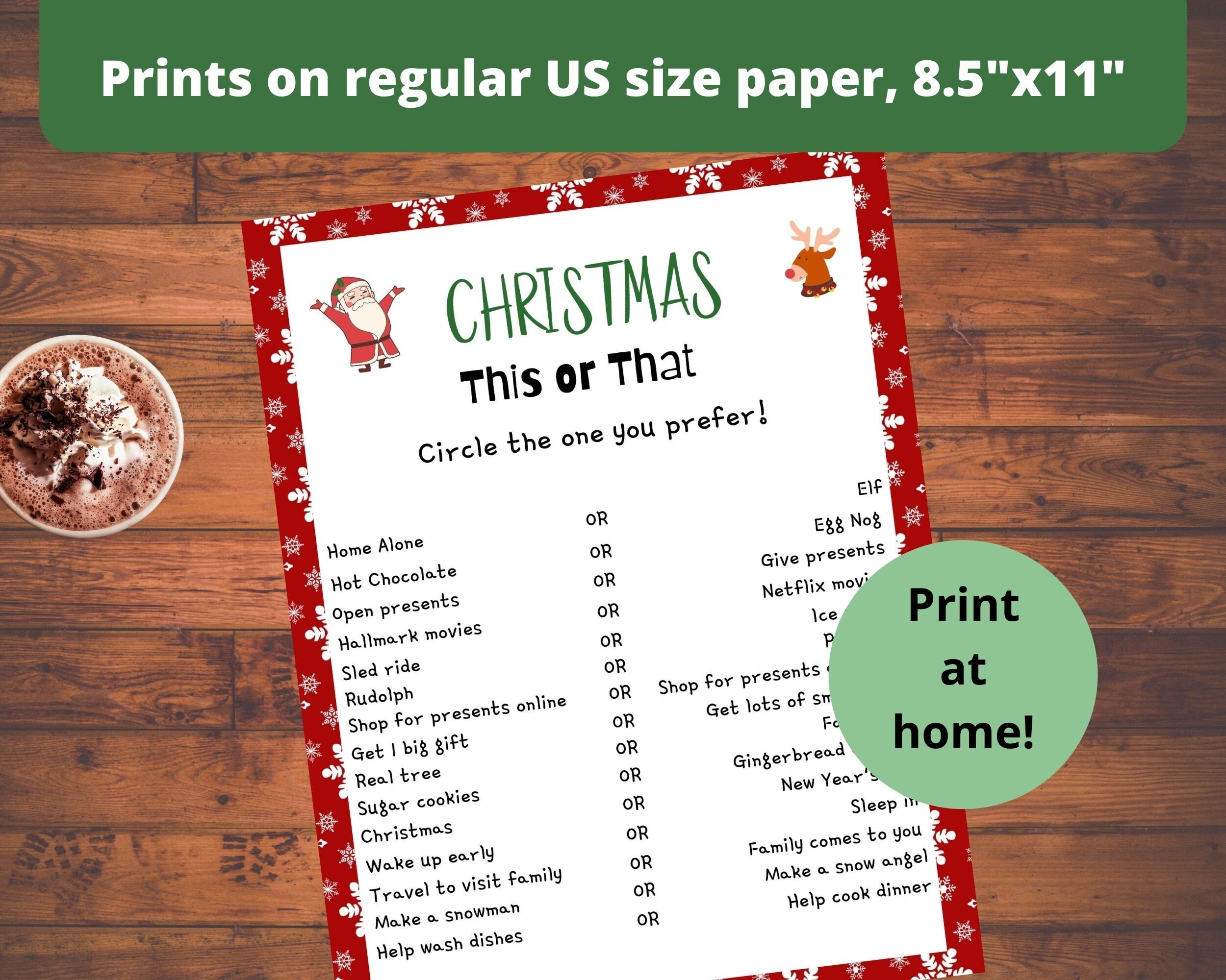 Christmas This or That Game Holiday Would You Rather Printable ...