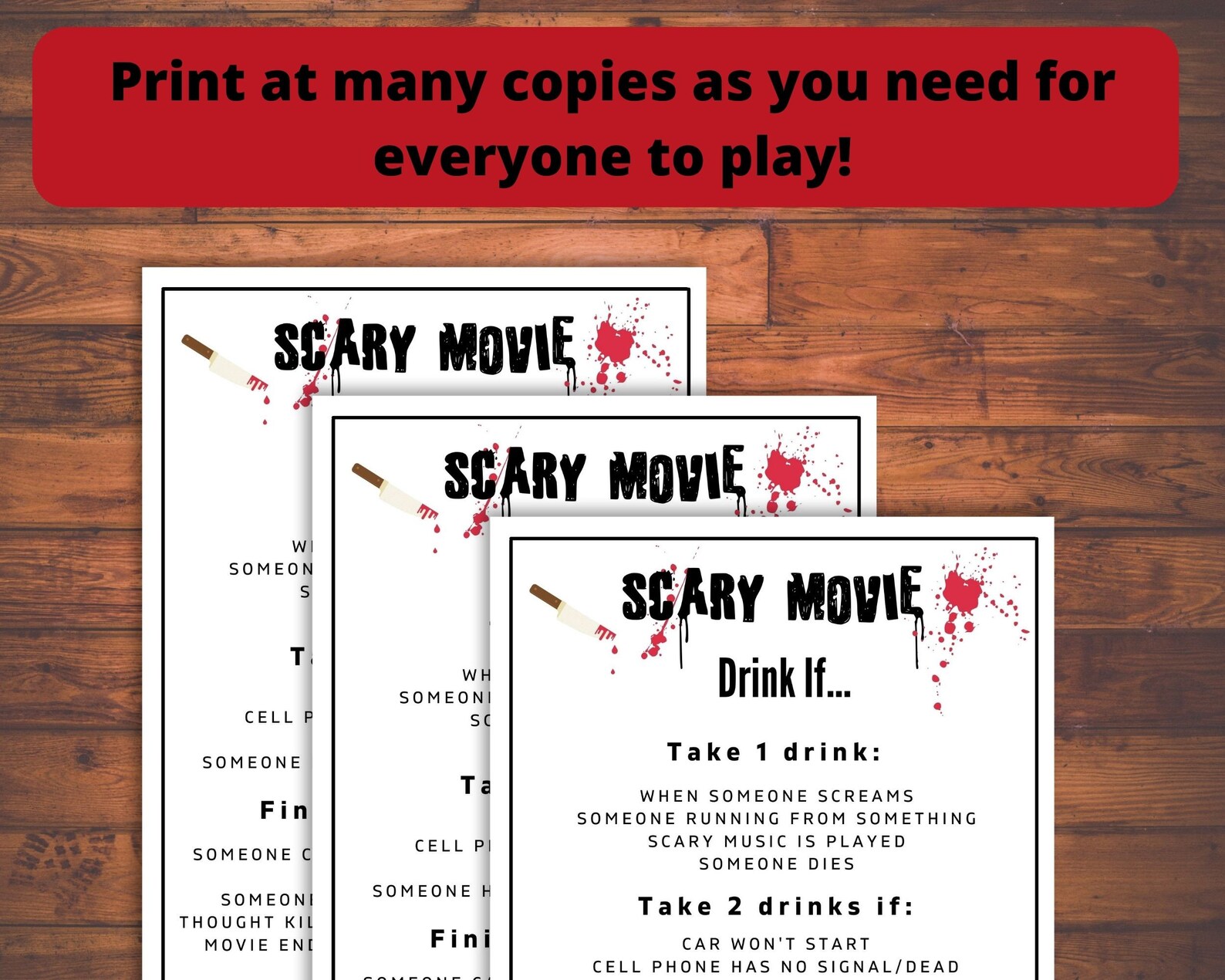 Scary Movie Drinking Game - Horror Movie Drink If Party Game, Printable ...