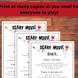Scary Movie Drinking Game - Horror Movie Drink If Party Game, Printable ...