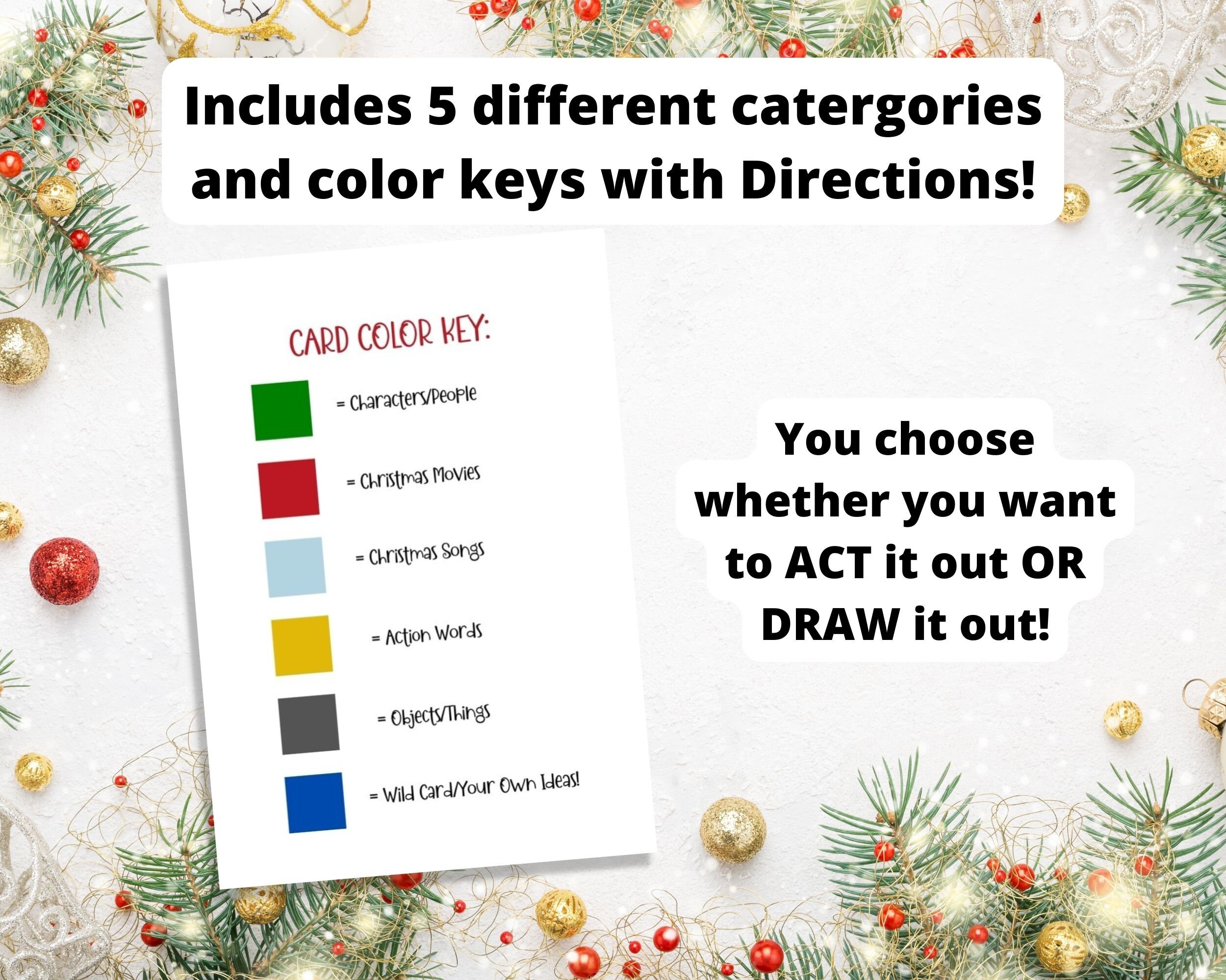 Christmas Charades Holiday Charades, Christmas Draw It or Act It ...