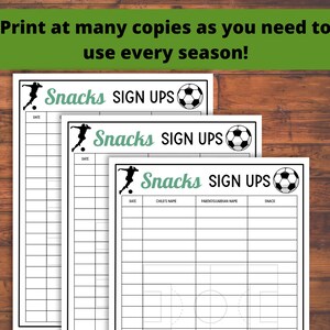 Soccer Snack Sign up Sheet - Soccer Printable, Soccer Snacks Sign Up ...