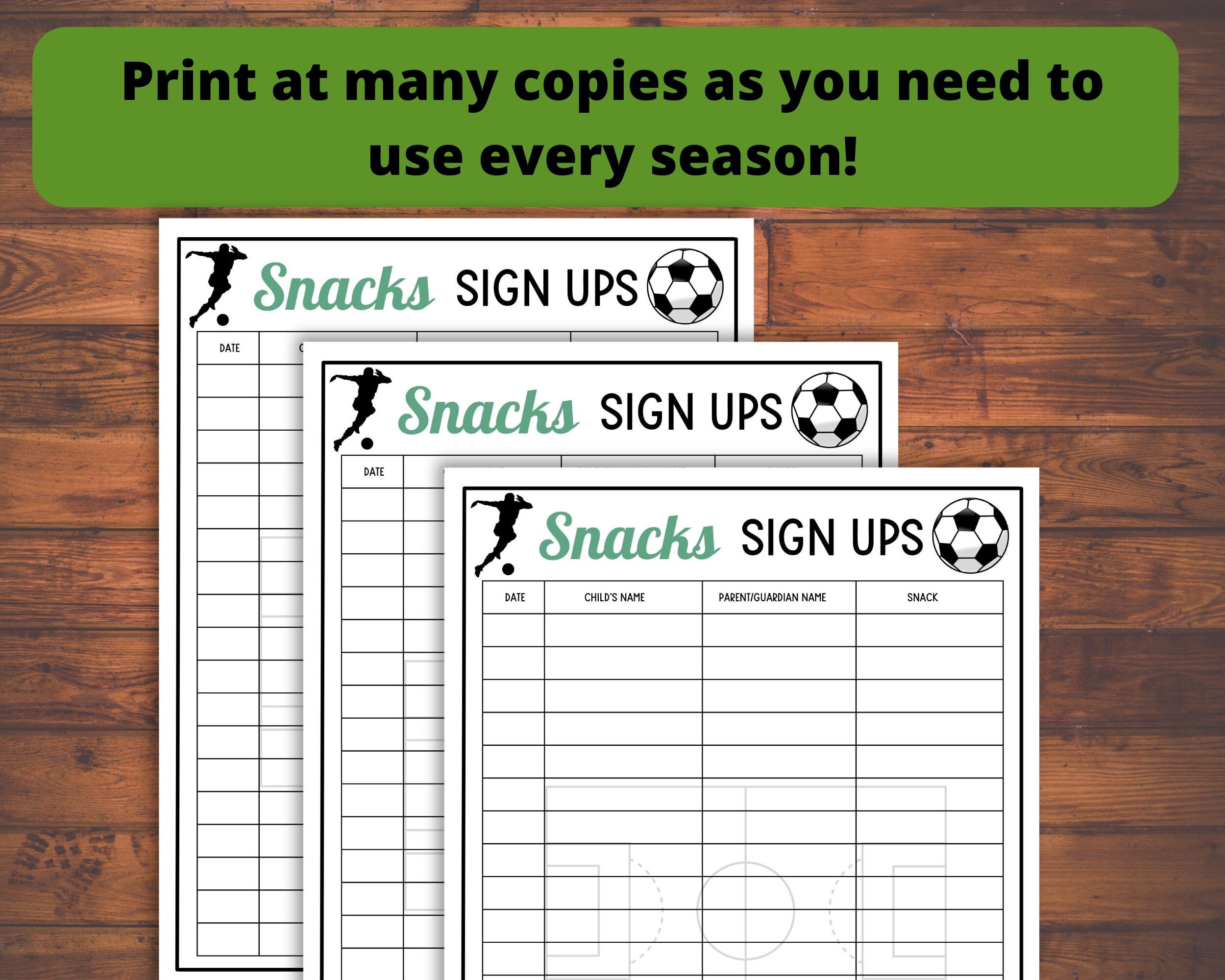 Soccer Snack Sign up Sheet Soccer Printable, Soccer Snacks Sign Up ...