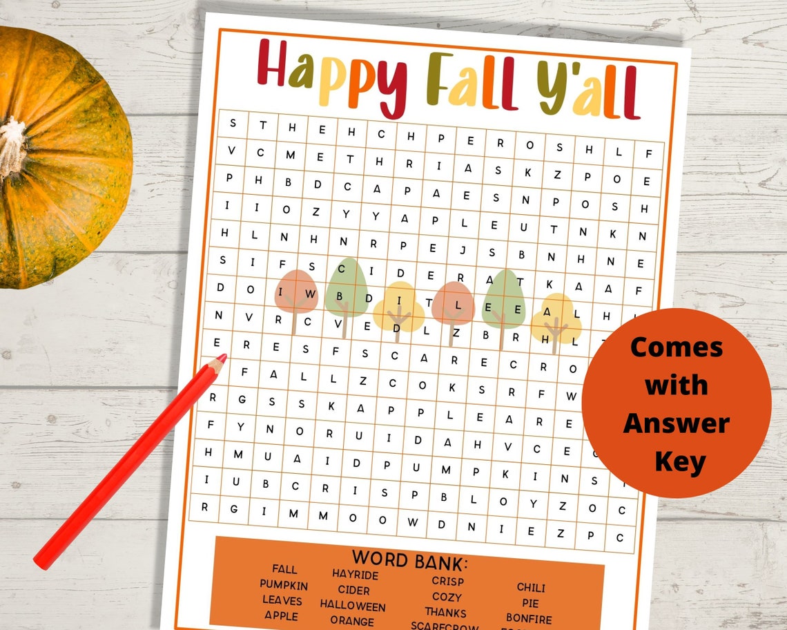 Fall Word Search Kids Word Games Autumn Game Fall - Etsy