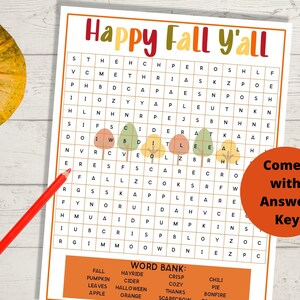 Fall Word Search - Kids Word Games, Autumn Game, Fall Printables ...