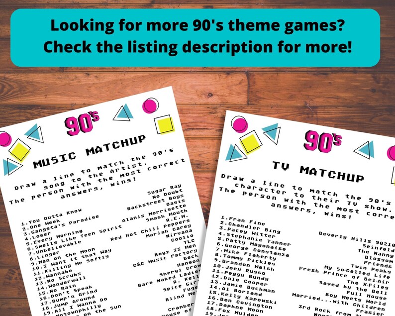 90's Movie Matchup Trivia Game - 90s Themed Birthday Game, 1990s Party ...