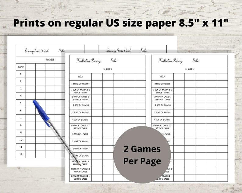 Rummy Score Sheets - Frustration Rummy Score Cards, Gin Rummy Scoring ...