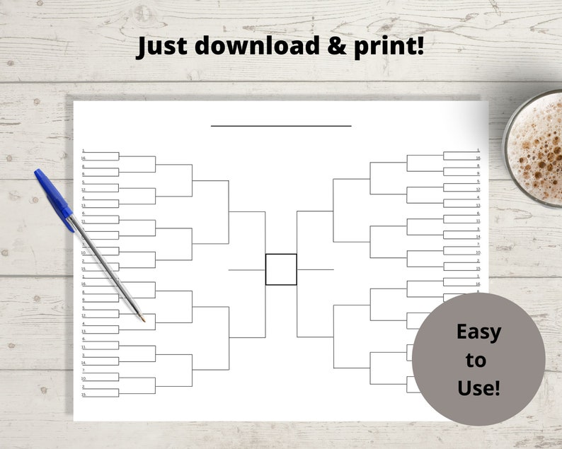 64 Team Tournament Bracket Print Out - Tournament Bracket Printable ...