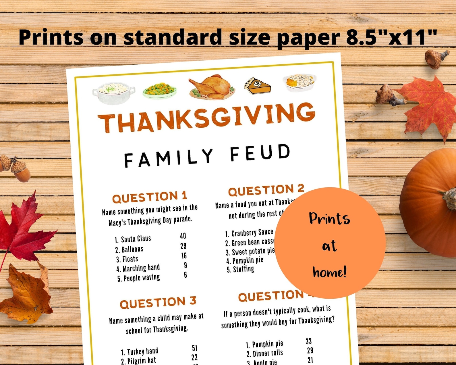 Thanksgiving Day Family Feud Trivia Game Friendsgiving - Etsy