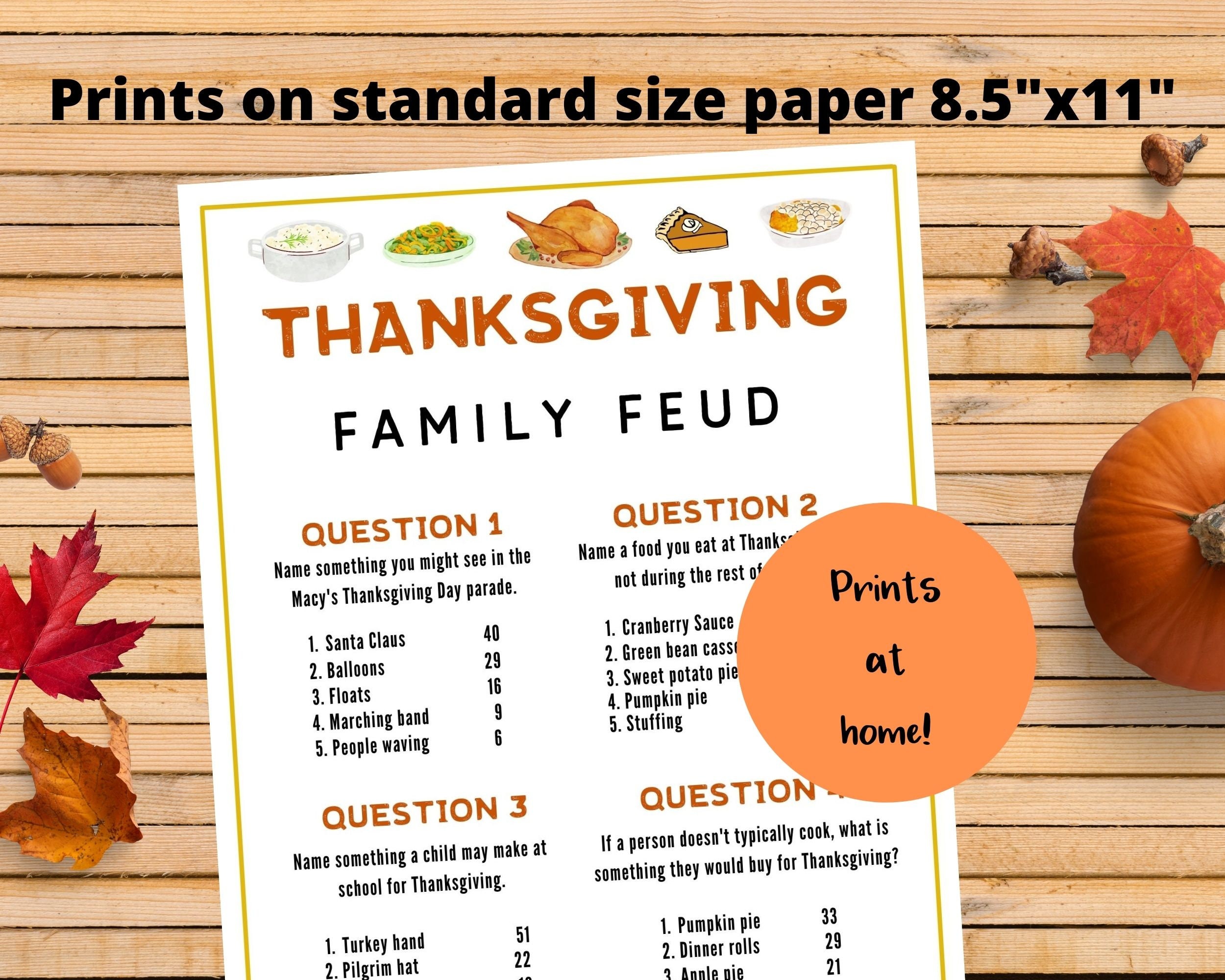Thanksgiving Day Family Feud Trivia Game - Friendsgiving Games, Turkey ...