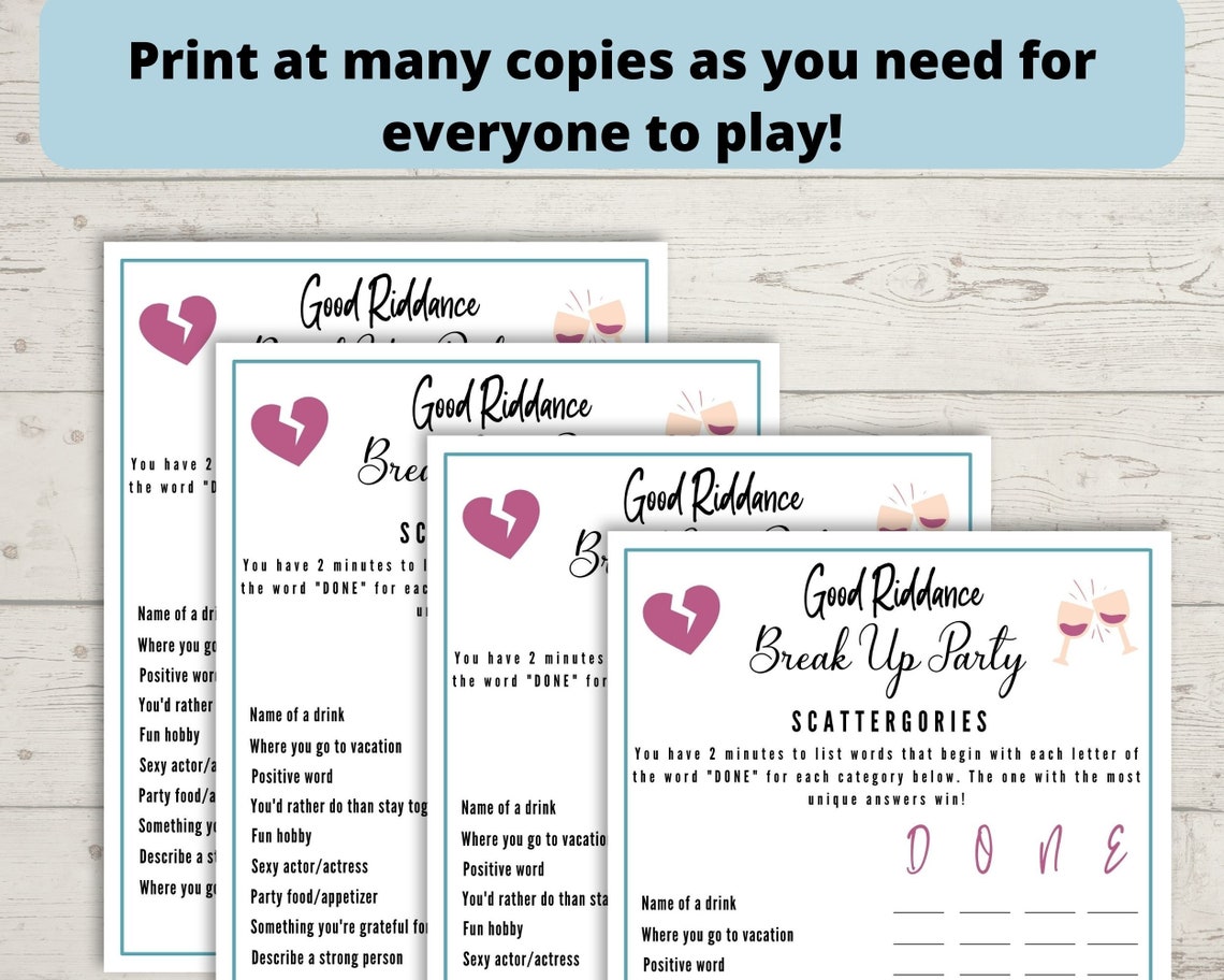 Break up Party Games Divorce Party Games, Newly Single Girls Night ...