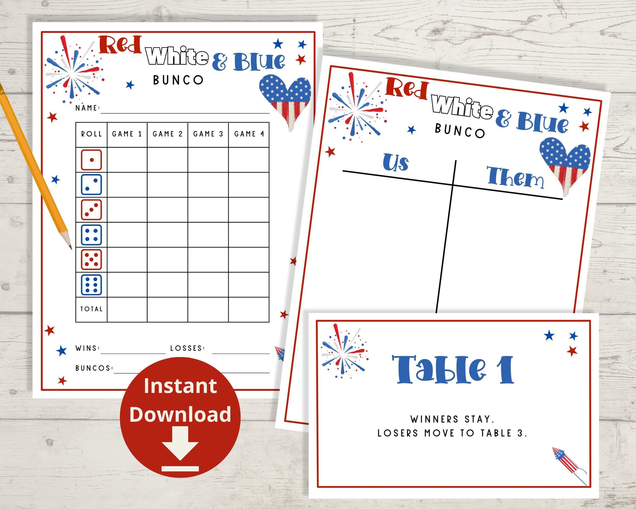 Bunco Score Sheets Patriotic Bunco, Bunco Printables, Red White and ...