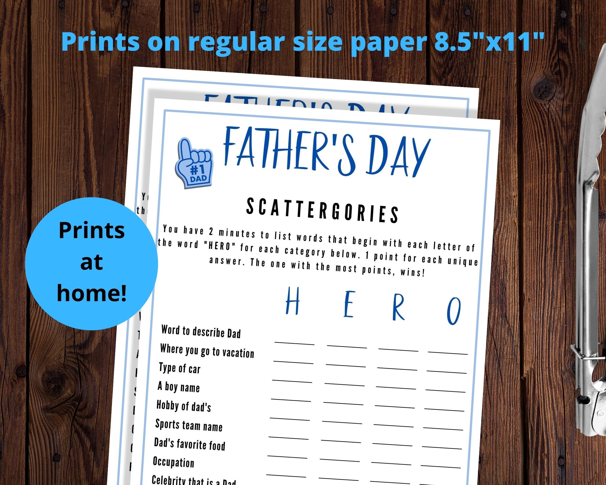 Father's Day Scattergories Game Printable Father's Day Word Games, Dad ...