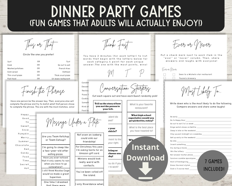 Dinner Party Games - Icebreaker Game, Adult Dinner Game, Message Under ...