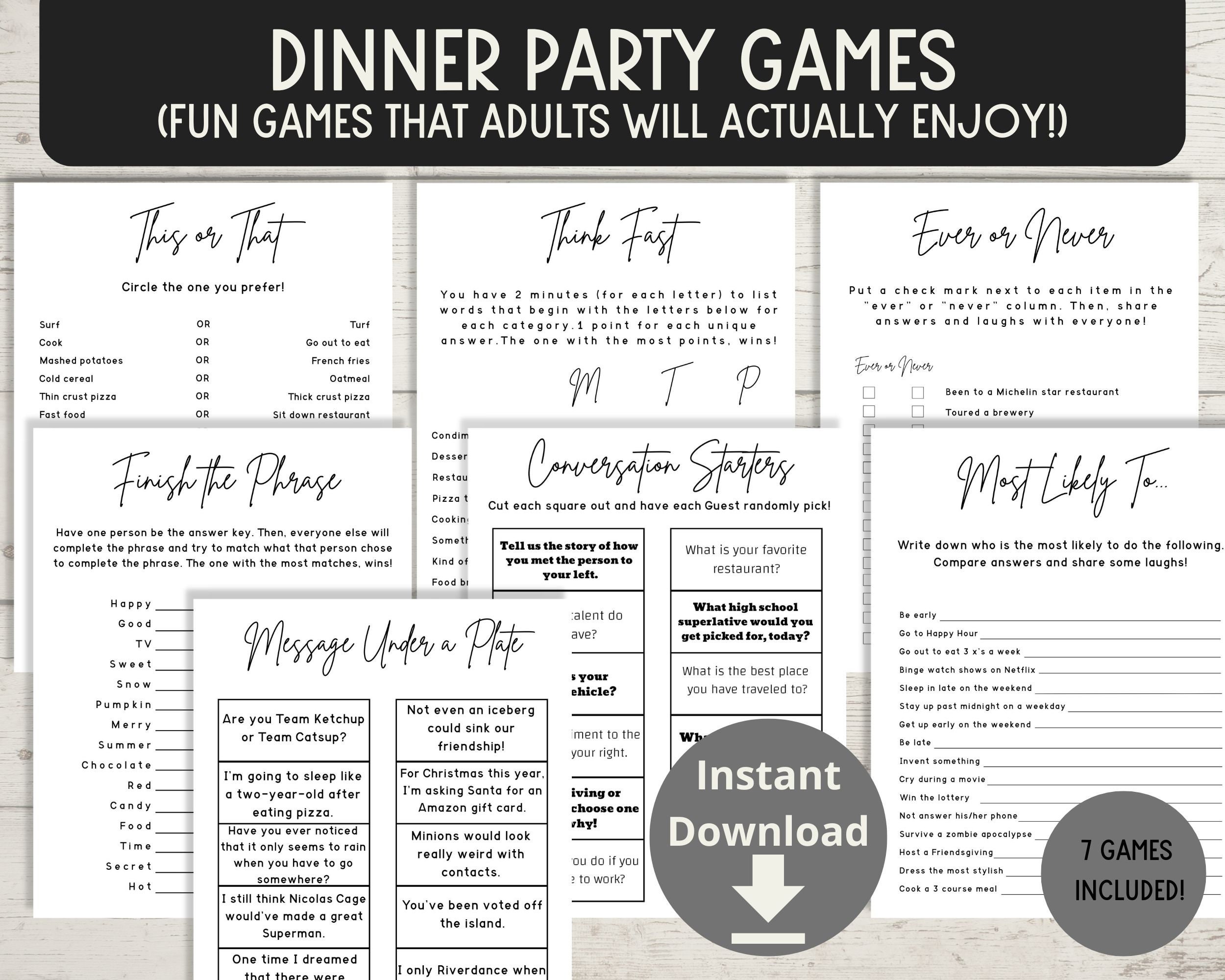 Dinner Party Games Icebreaker Game, Adult Dinner Game, Message Under a ...