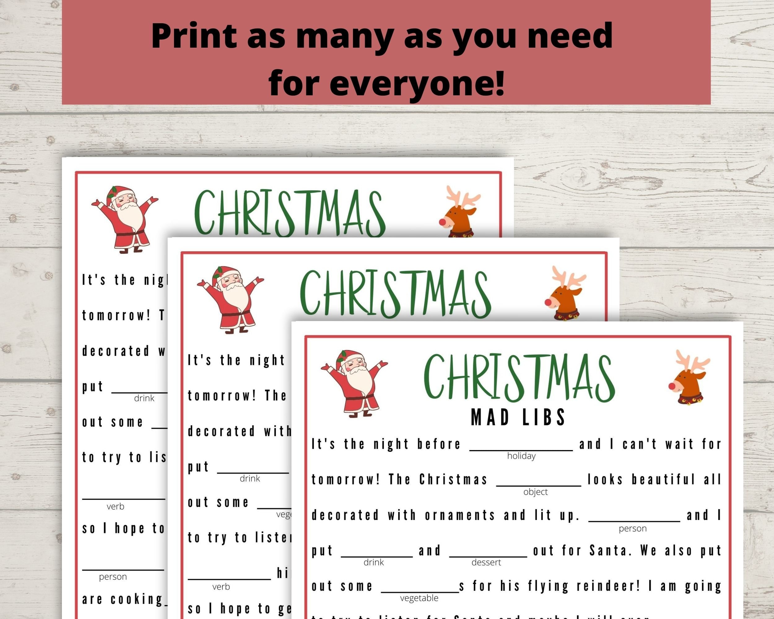 Christmas Mad Libs Game Children's Holiday Party Game, Kids Madlibs for ...