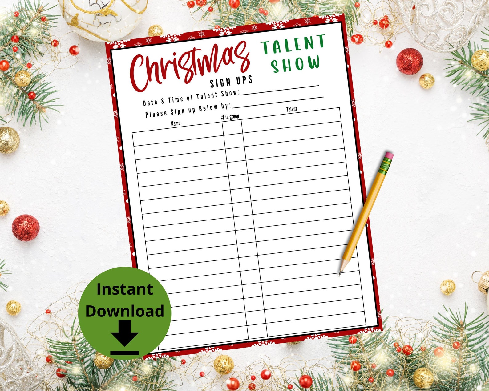 Christmas Talent Show Sign up Sheet - School Talent Show Signup, Talent ...
