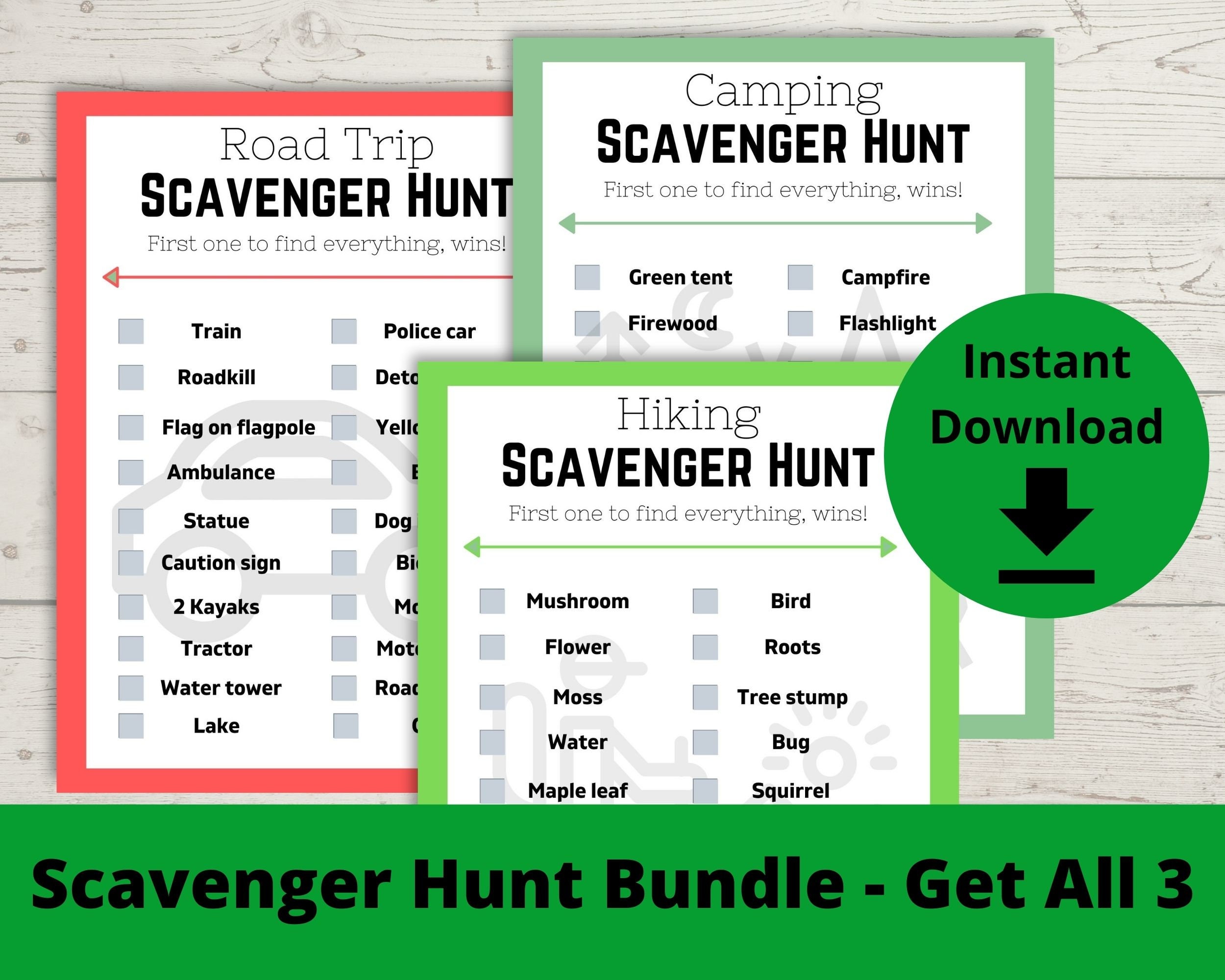 Hiking Scavenger Hunt, Camping Scavenger Hunt, Road Trip Scavenger Hunt ...