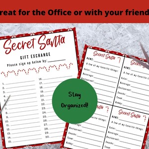 Secret Santa Gift Exchange Questionnaire and Sign up Sheet - Printable ...