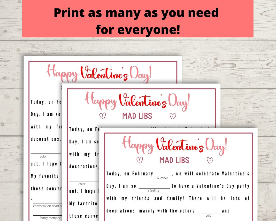 Valentine's Day Mad Lib Game - Children's Valentine Party Game, Kids ...