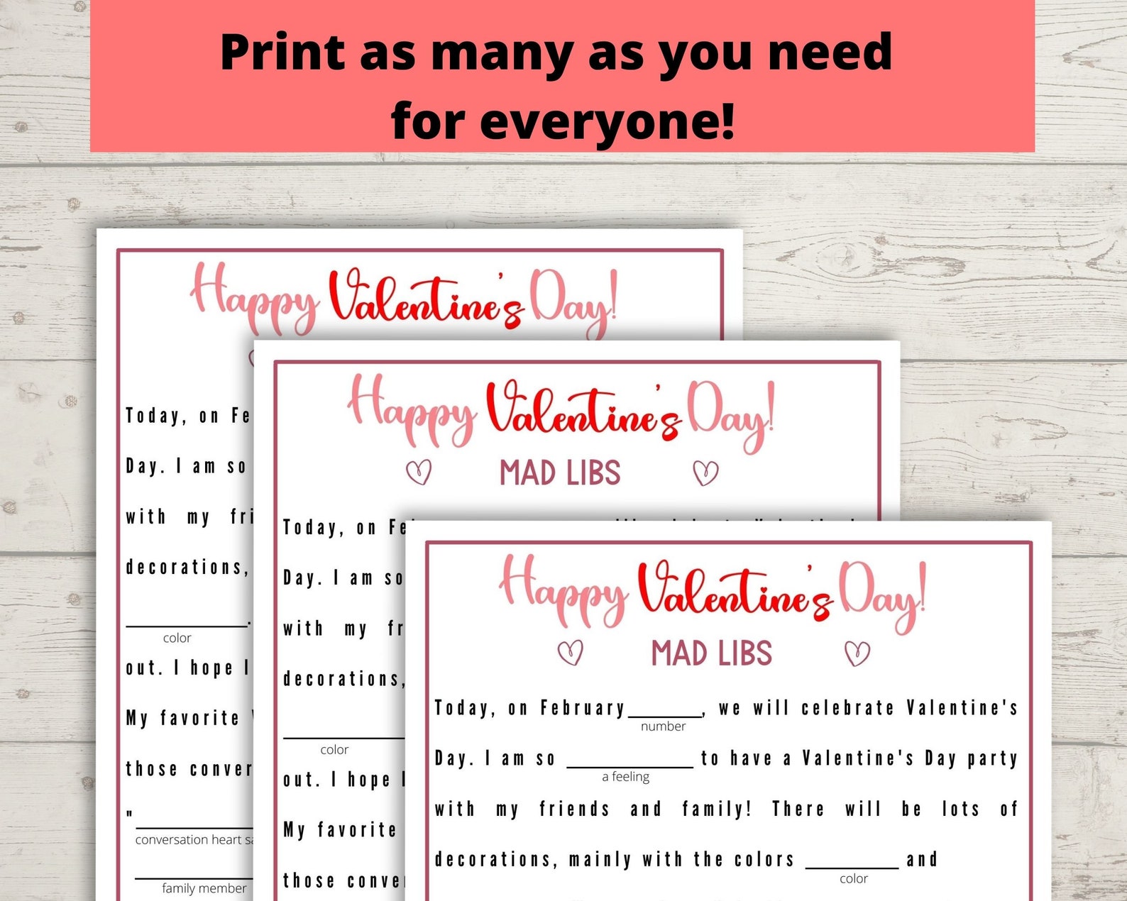 Valentine's Day Mad Lib Game - Children's Valentine Party Game, Kids ...