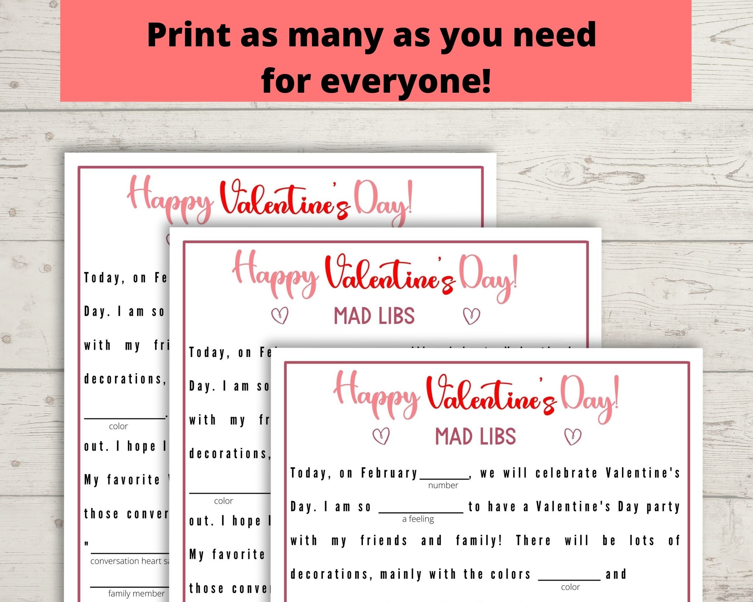 Valentine's Day Mad Lib Game - Children's Valentine Party Game, Kids ...