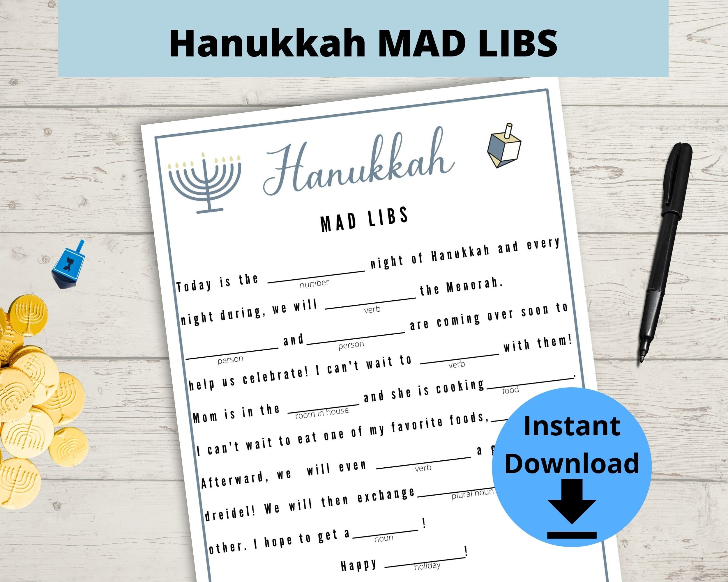 Hanukkah Mad Libs Game Children's Chanukah Game, Kids Madlibs for ...