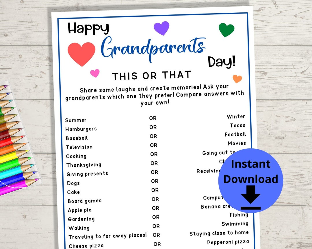 Grandparents Day Printables - Grandparents Day Game, This or That ...