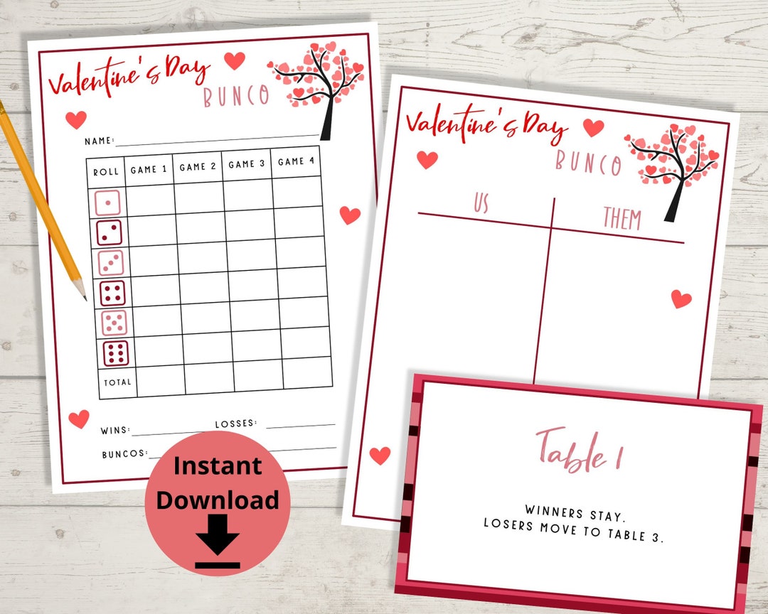 Valentine's Day Bunco - Bunco Printables, Bunco Game, Galentine Bunco ...