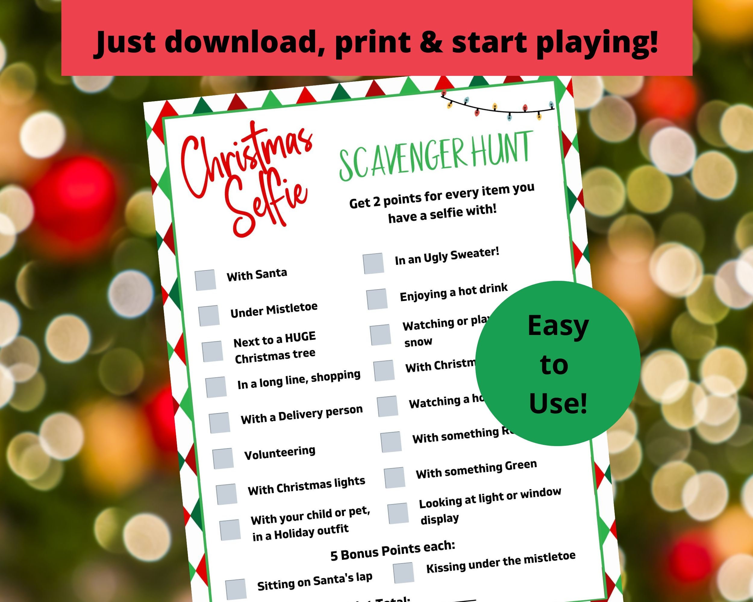 Christmas Selfie Scavenger Hunt - Photo Scavenger Hunt, Christmas Party ...