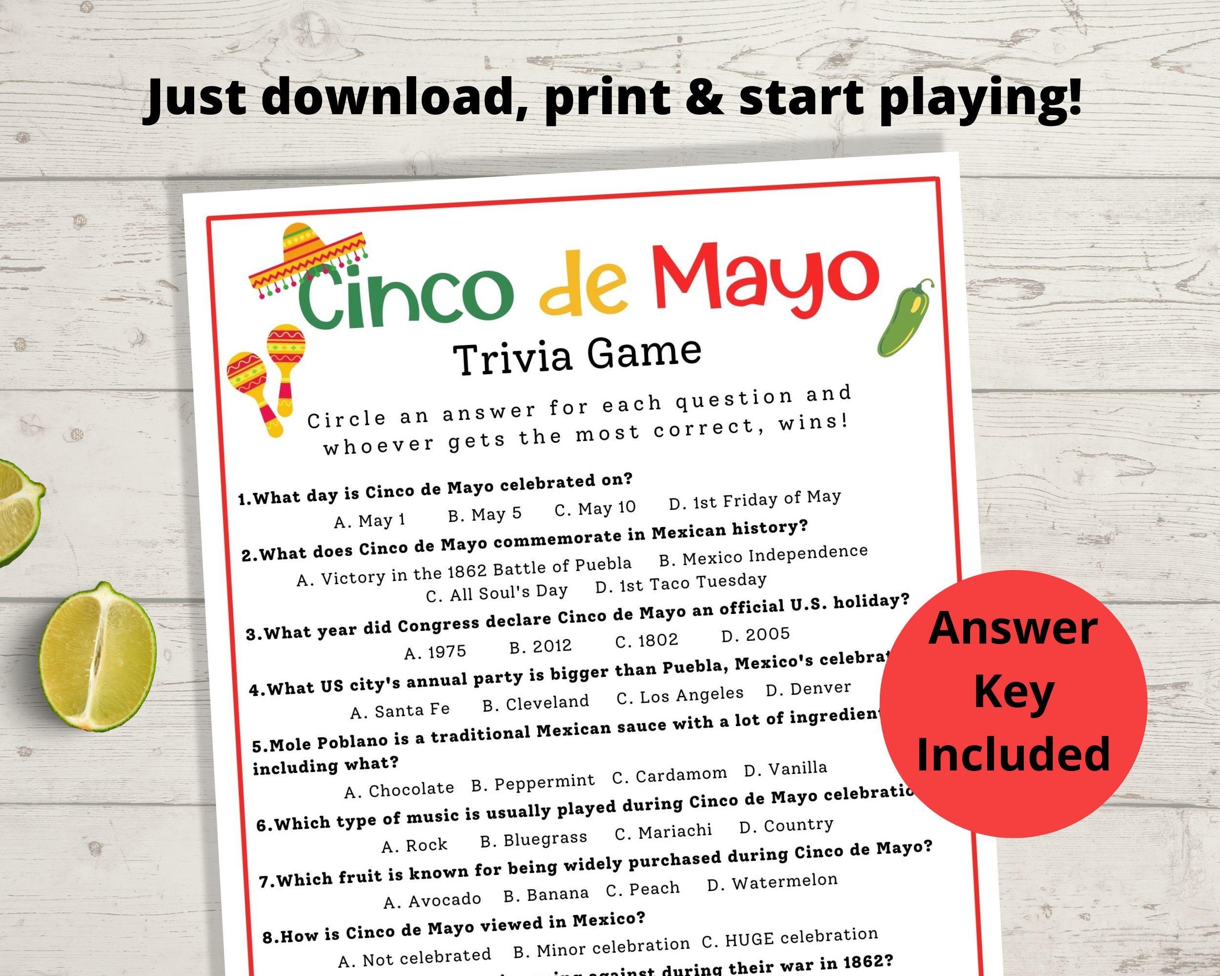 Cinco De Mayo Trivia - Cinco De Mayo Game, Cinco De Mayo Party Game ...