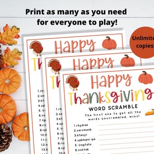 Thanksgiving Word Scramble - Word Game, Thansgiving Kids Game ...