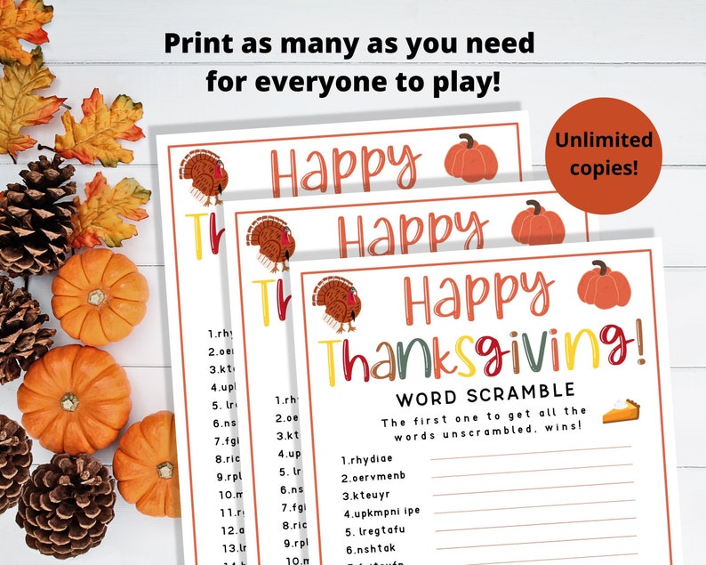 Thanksgiving Word Scramble Word Game Thansgiving Kids Game - Etsy