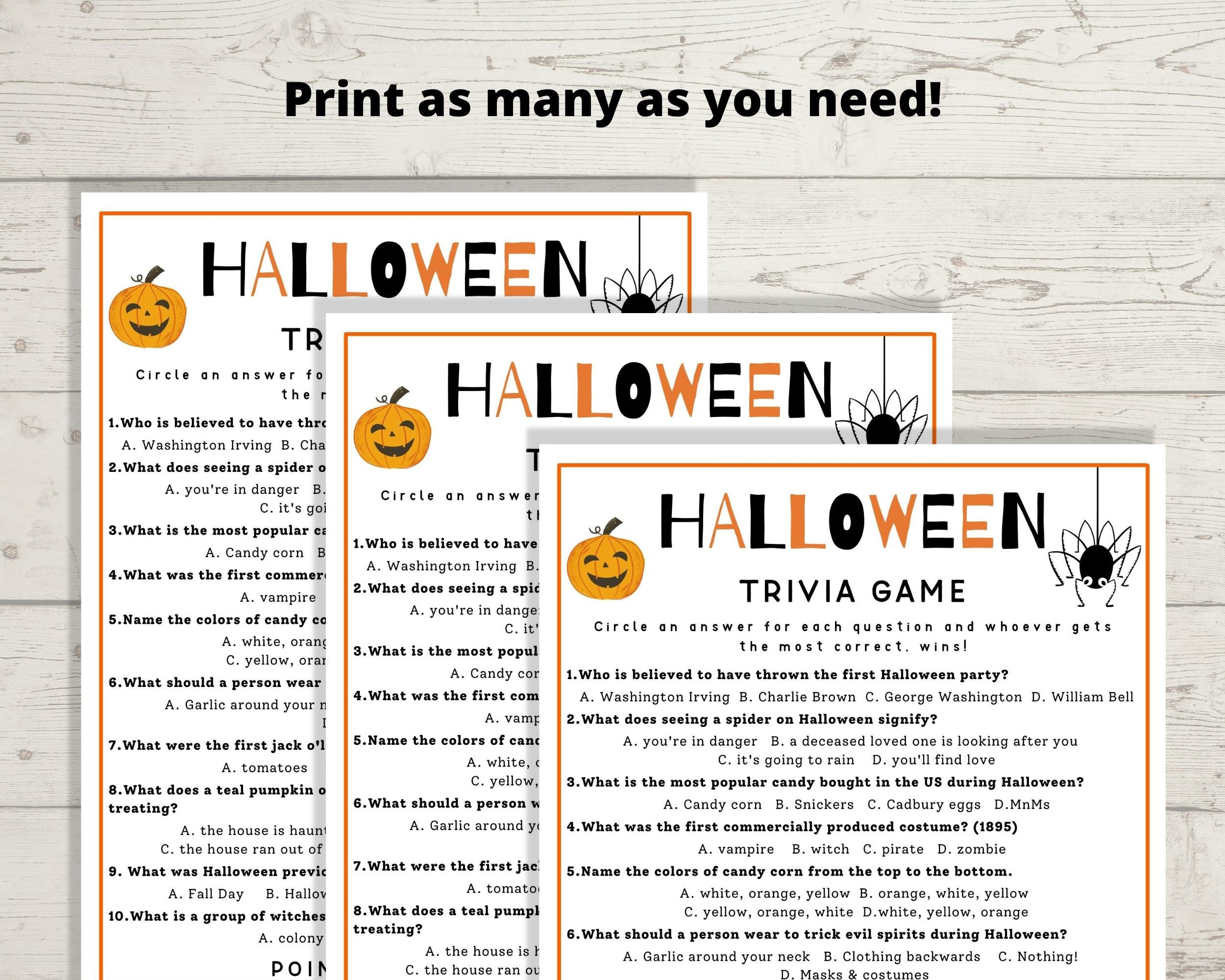 Halloween Trivia Halloween Quiz, Halloween Party Game, Halloween ...