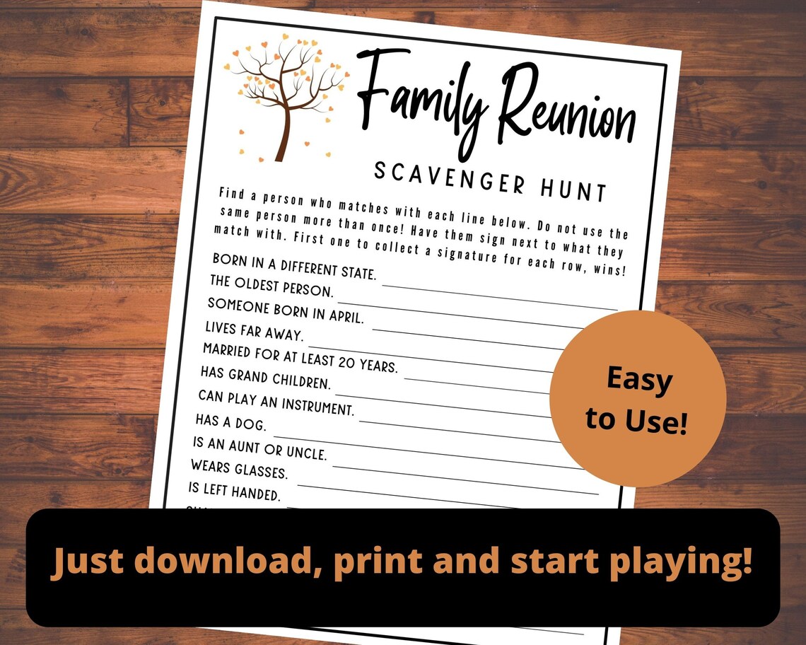 Family Reunion Scavenger Hunt Game - Printable Family Reunion Game ...