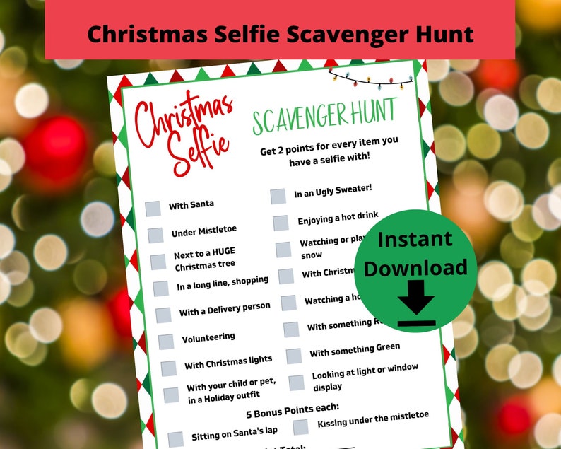 Christmas Selfie Scavenger Hunt - Photo Scavenger Hunt, Christmas Party ...