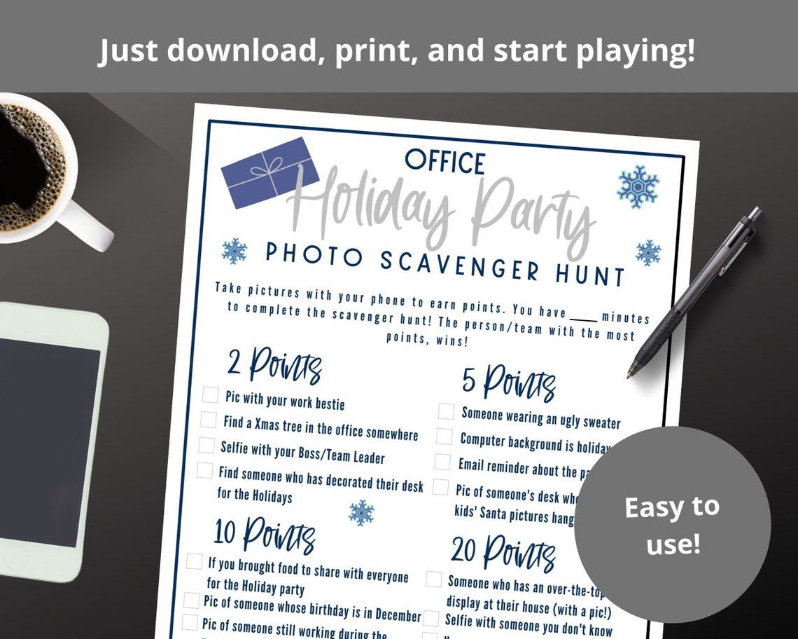 Holiday Office Party Scavenger Hunt Game - Work Christmas Party Game ...