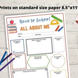 All About Me Back to School Worksheet - Children's Get to Know You Game ...