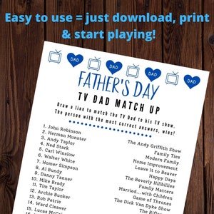 Father's Day Game, Father's Day Trivia Game, Dad's Day Game, Match up ...