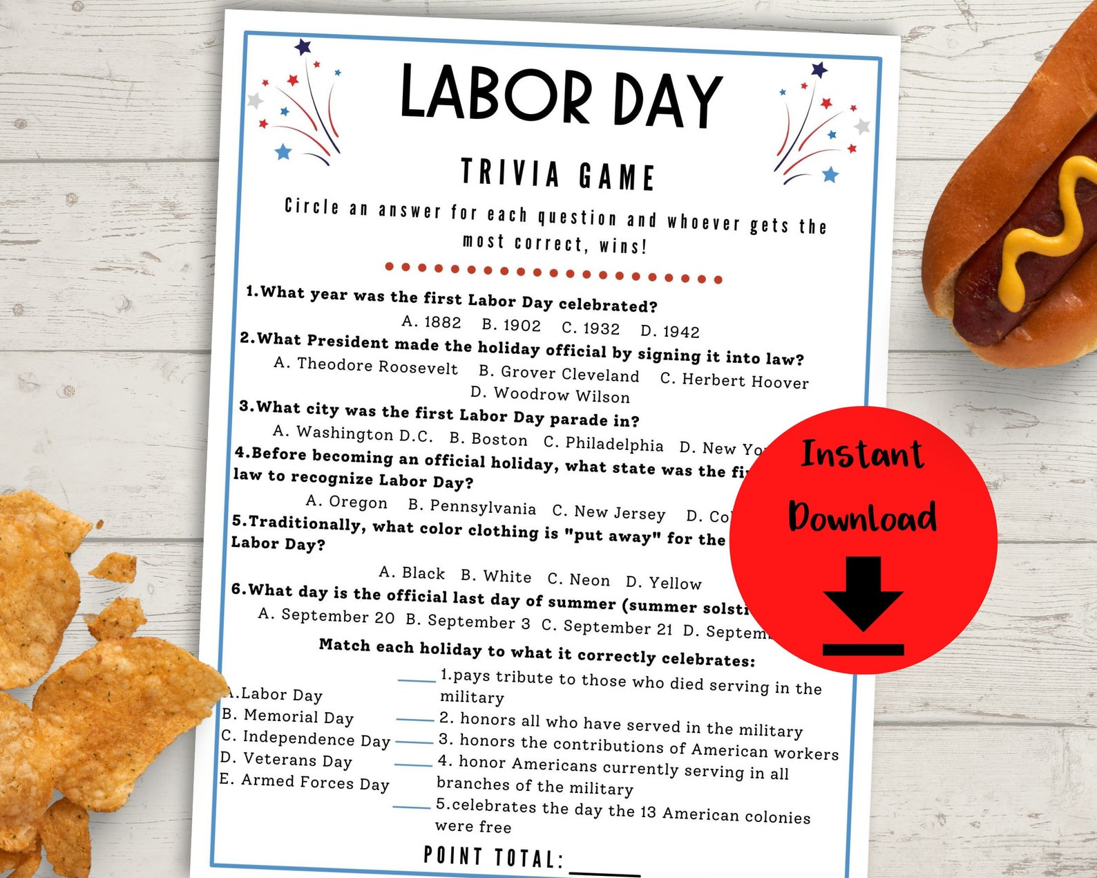 Labor Day Trivia Game - Labor Day Games, Labor Day Quiz - Etsy
