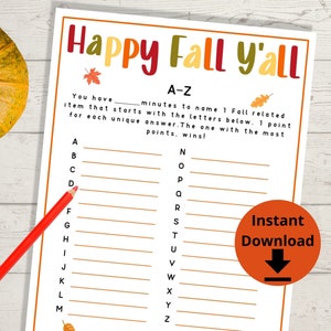 Fall Games - A-Z Game, Kids Word Game, Fall Activity for Children ...