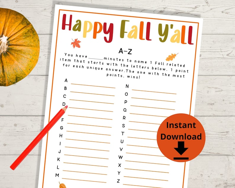 Fall Games - A-Z Game, Kids Word Game, Fall Activity for Children ...