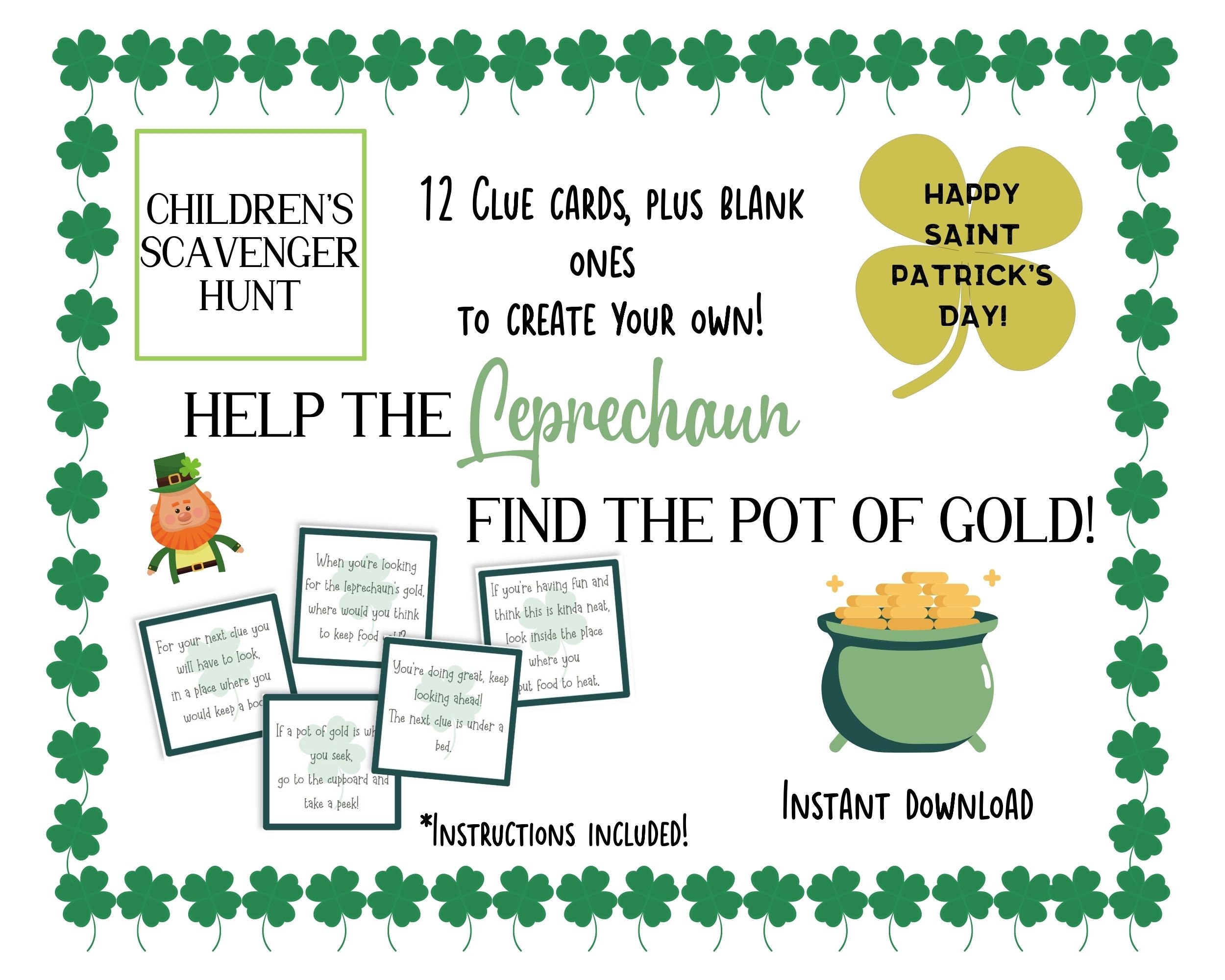 St Patricks Day Scavenger Hunt Printable Leprechaun Game, Saint Patrick ...