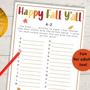 Fall Games - A-Z Game, Kids Word Game, Fall Activity for Children ...