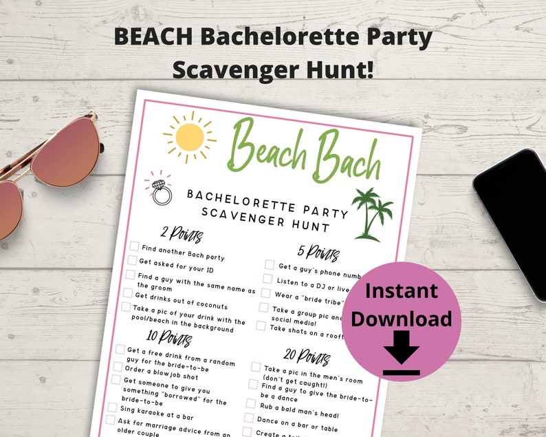 Beach Bachelorette Party Scavenger Hunt Game - Cancun Bachelorette ...