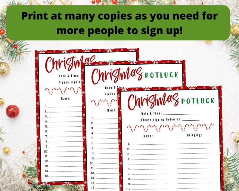 Christmas Potluck Signup - Sign up Sheet, Christmas Potluck Sign up ...