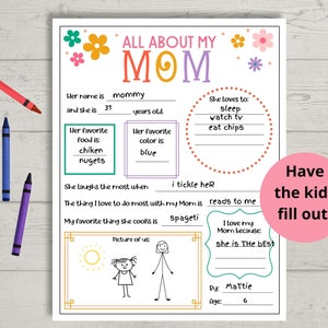 All About My Mom - Kid Questionnaire, Mother's Day Keepsake, Mothers ...