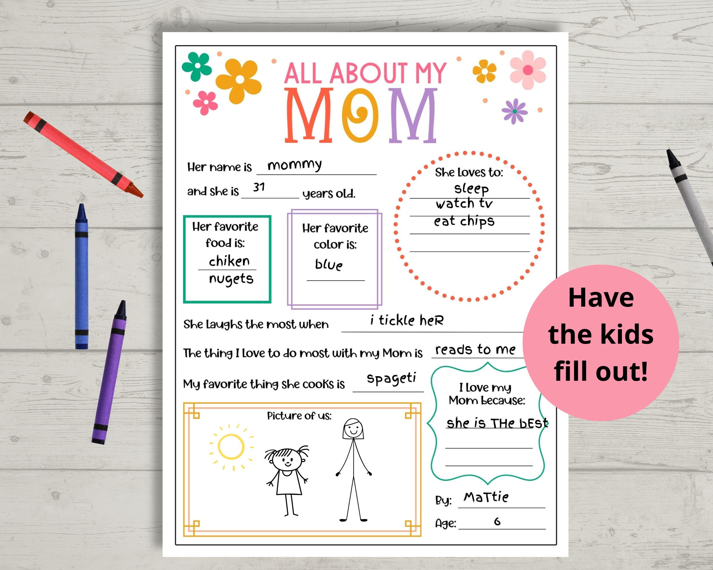 All About My Mom - Kid Questionnaire, Mother's Day Keepsake, Mothers ...