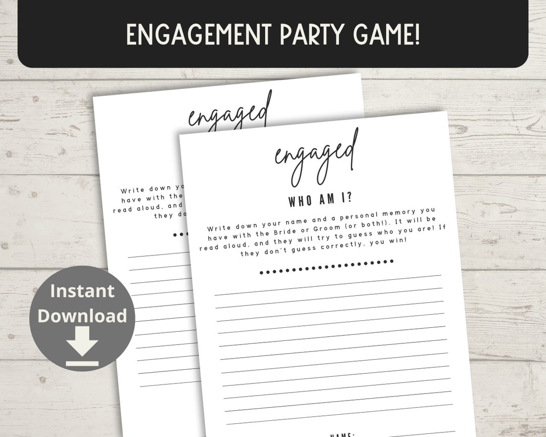 Engagement Party Game Who Am I Printable Engagement Party - Etsy