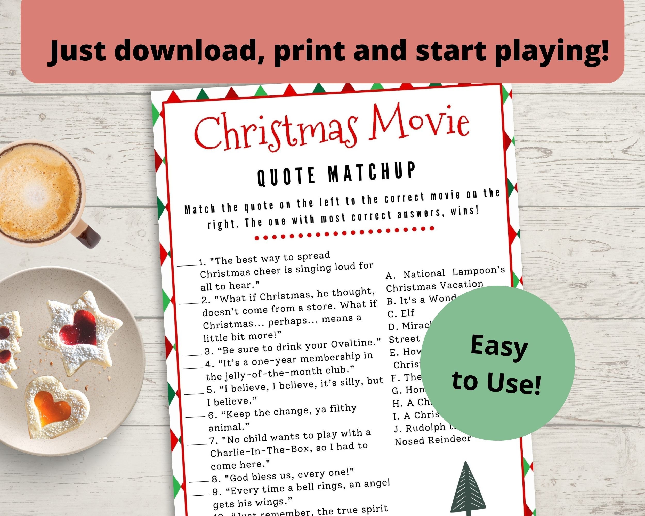 Christmas Movie Trivia Quote Match, Match the Movie Quote, Guess the ...