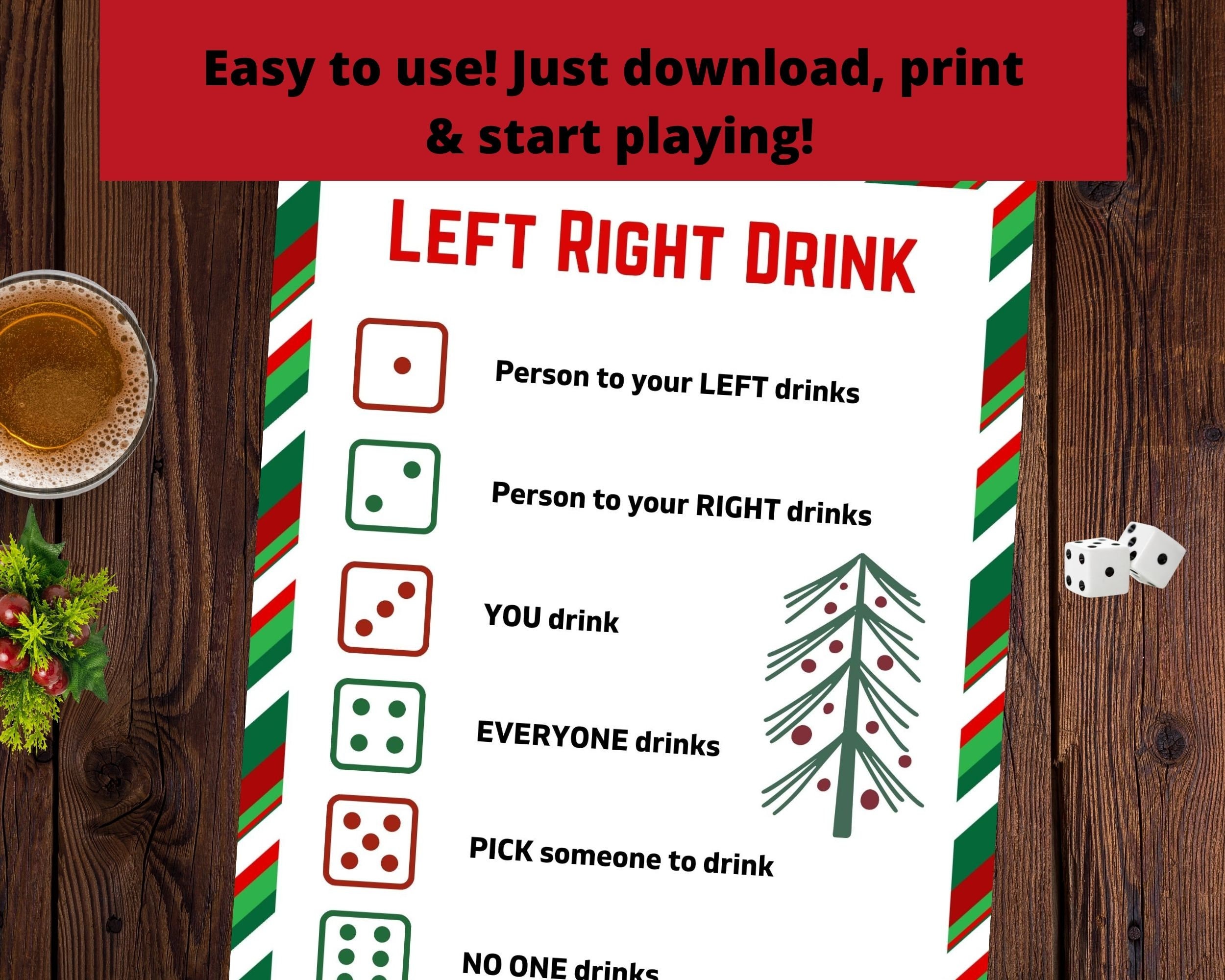 Christmas Party Drunk Dice Game - Left Right Drink, Adult Christmas ...